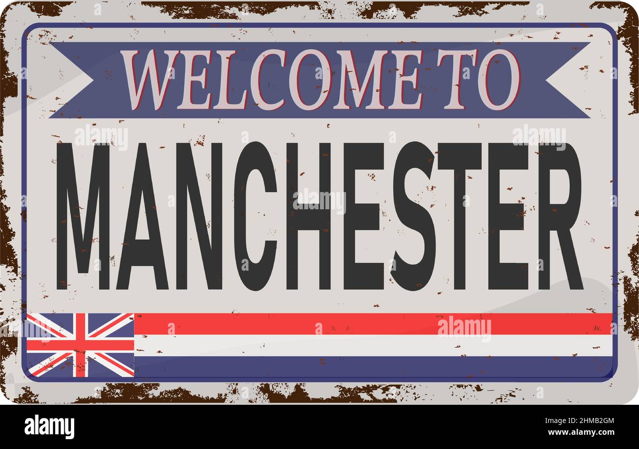 Manchester metal road sign plate isolated on white background Stock ...
