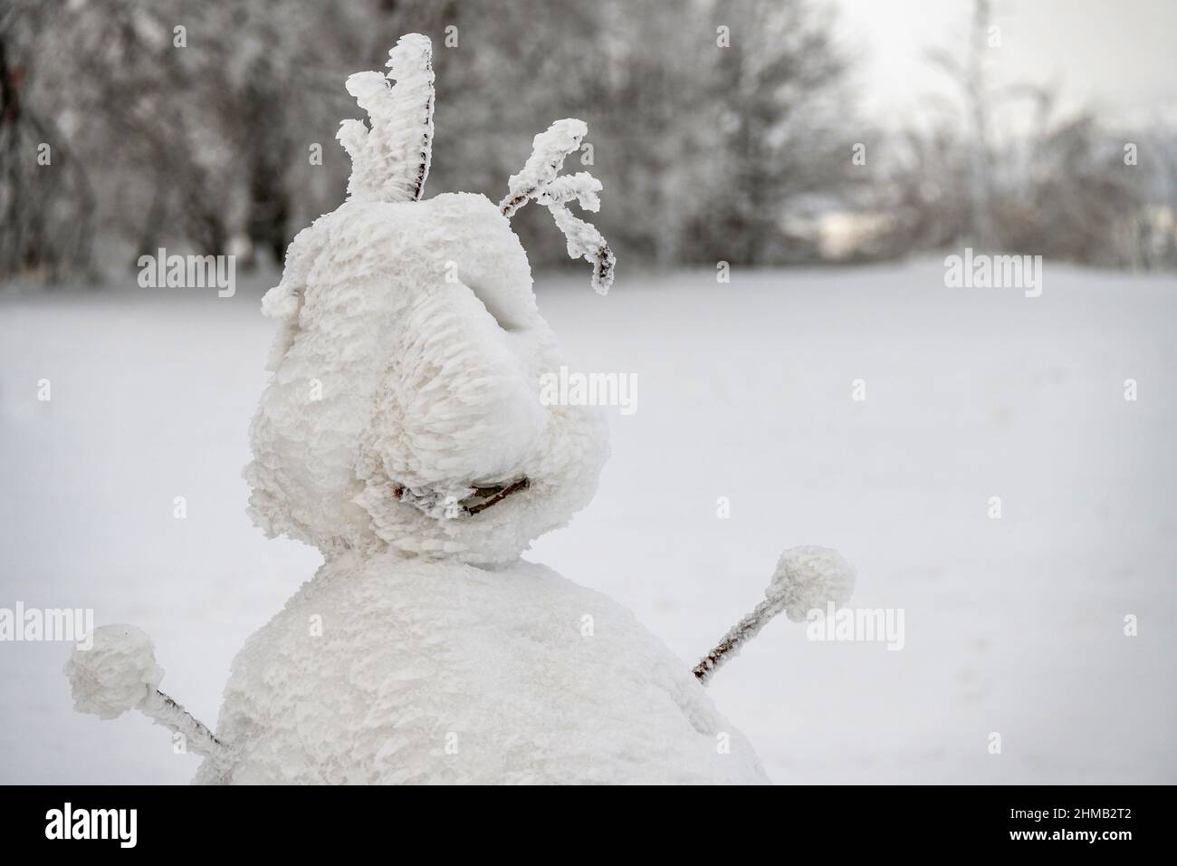 Iced snowman with ice crust in snowy landscape Stock Photo - Alamy