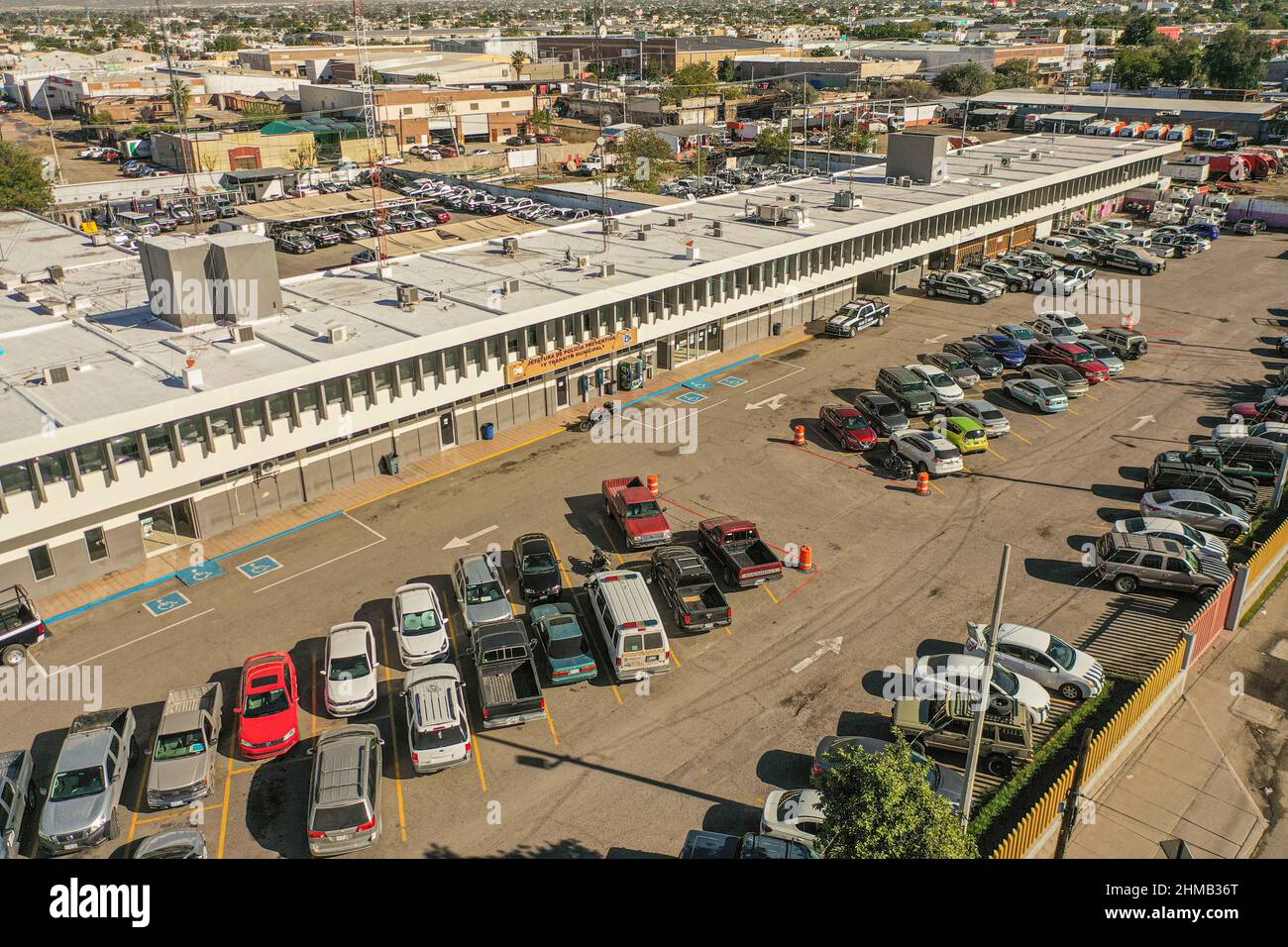 Police headquarters building in Hermosillo north zone, patrol yard and ...