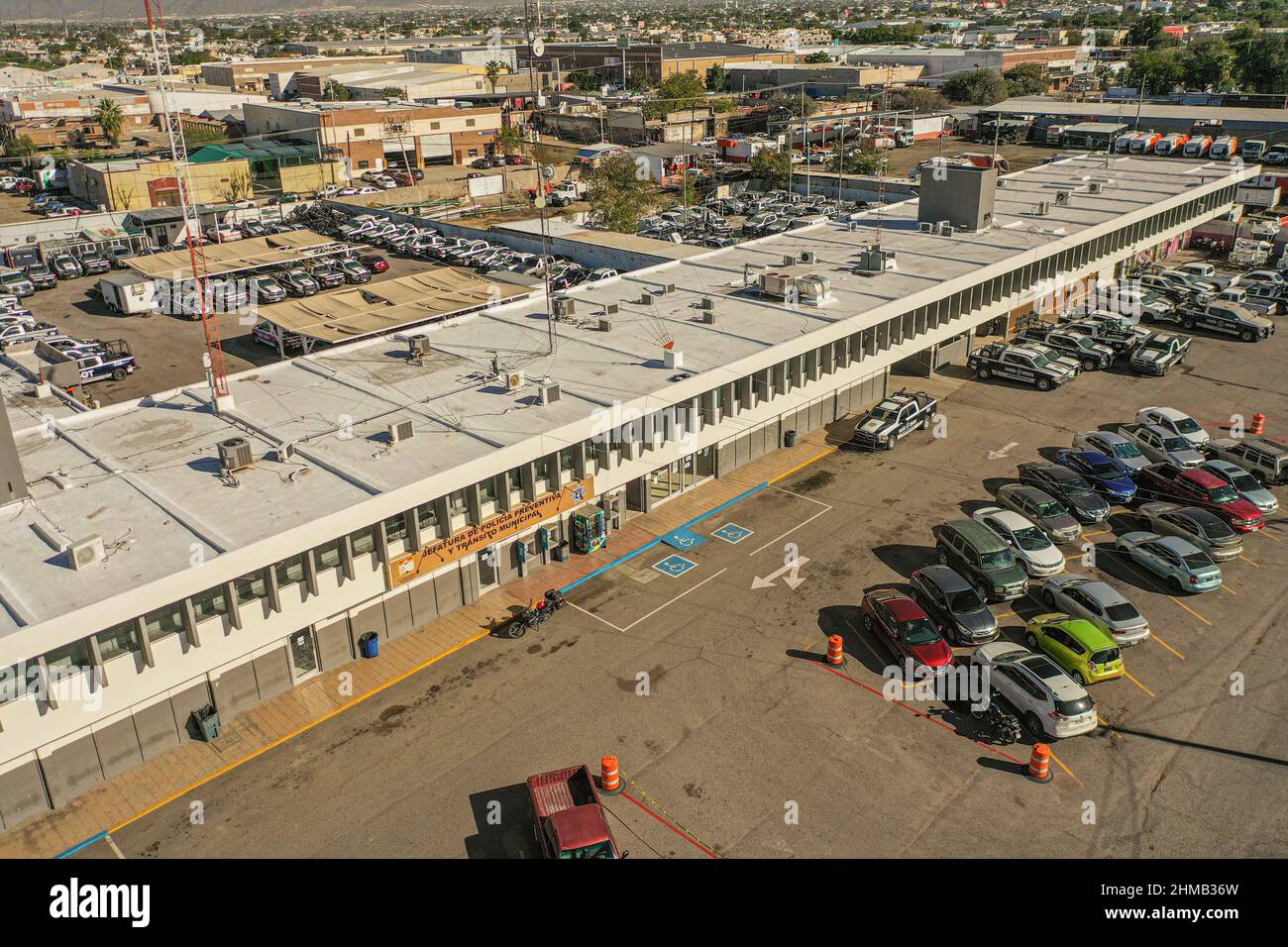 Police headquarters building in Hermosillo north zone, patrol yard and ...