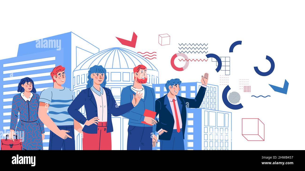 Business team group of people in strict clothing standing together at ...