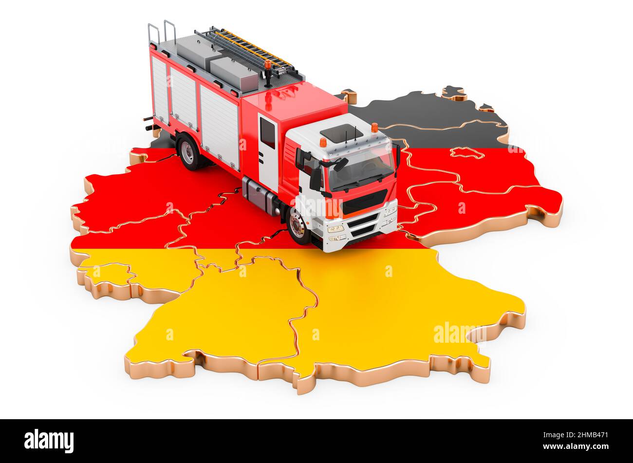 Fire department in Germany. Fire engine truck on the German map. 3D ...
