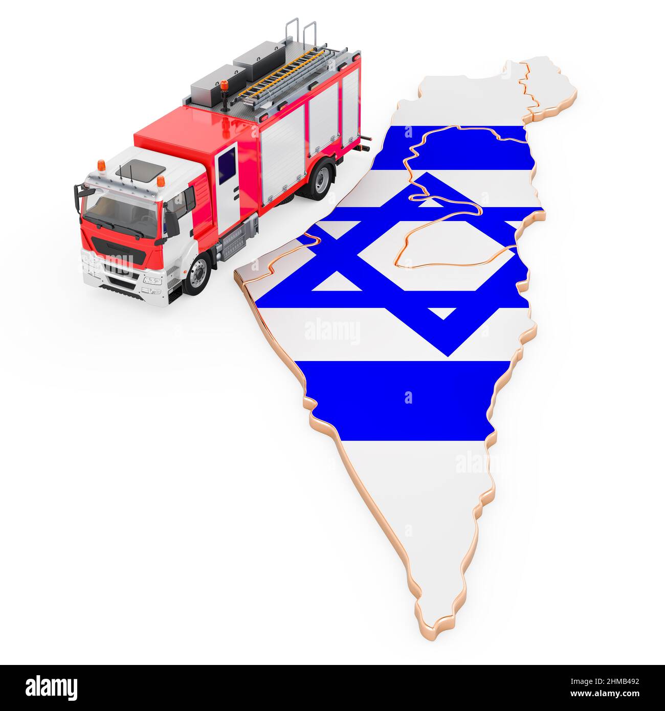 Fire department in Israel. Fire engine truck on the Israeli map. 3D ...
