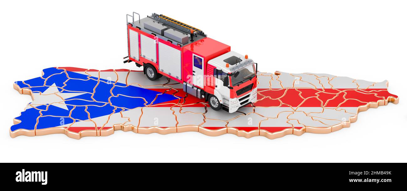 Fire department in Puerto Rico. Fire engine truck on the Puerto Rican ...