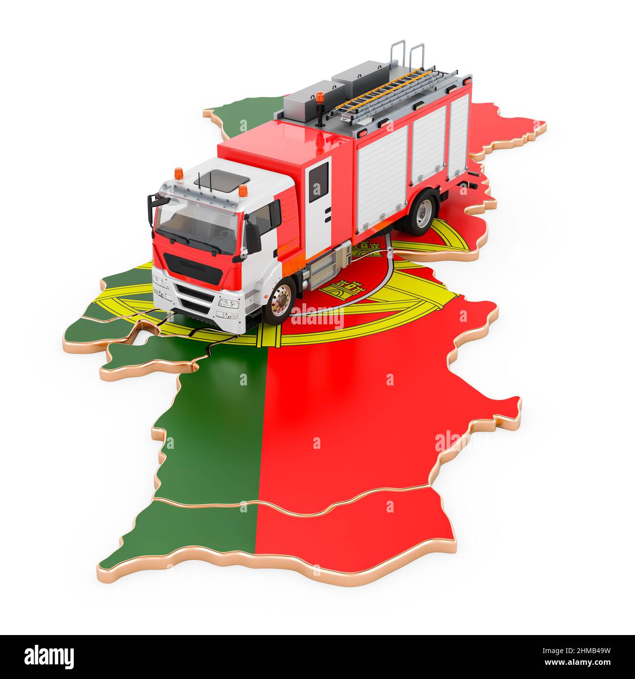Fire department in Portugal. Fire engine truck on the Portuguese map ...