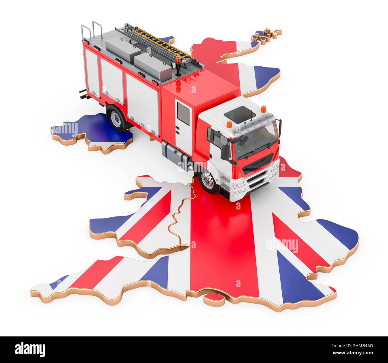 Fire department in the Great Britain. Fire engine truck on the British ...