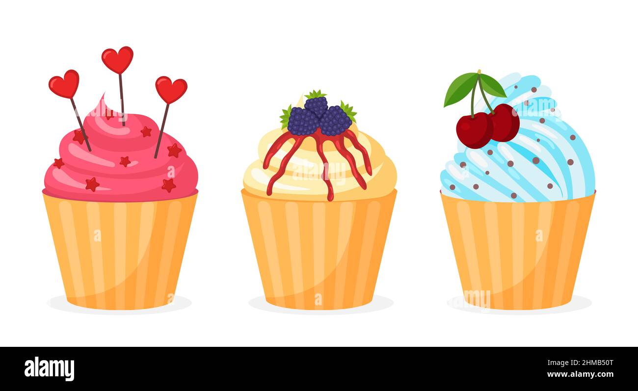 Set pink cupcakes cherry Stock Vector Images - Alamy