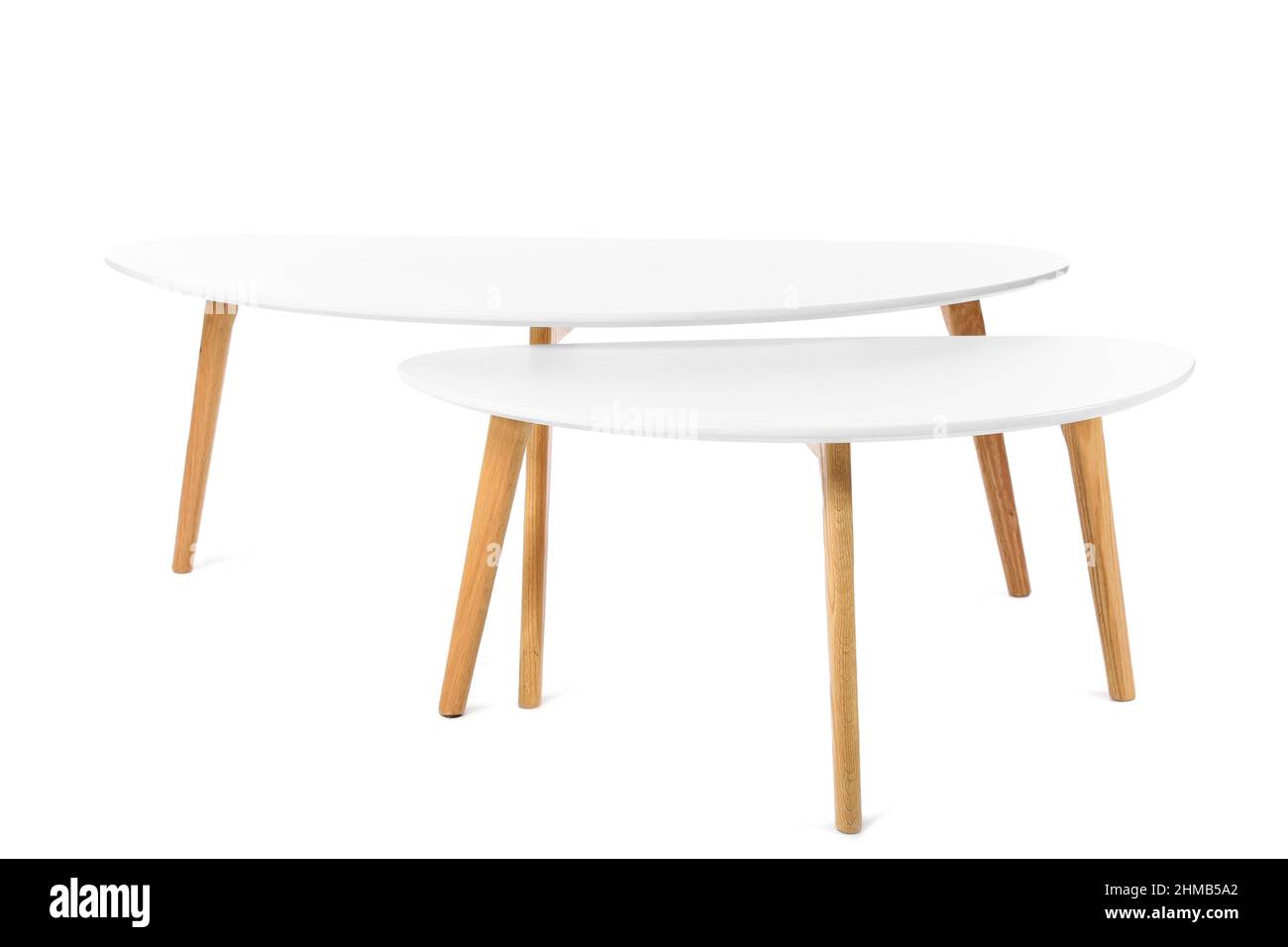 Wooden coffee tables on white background Stock Photo - Alamy