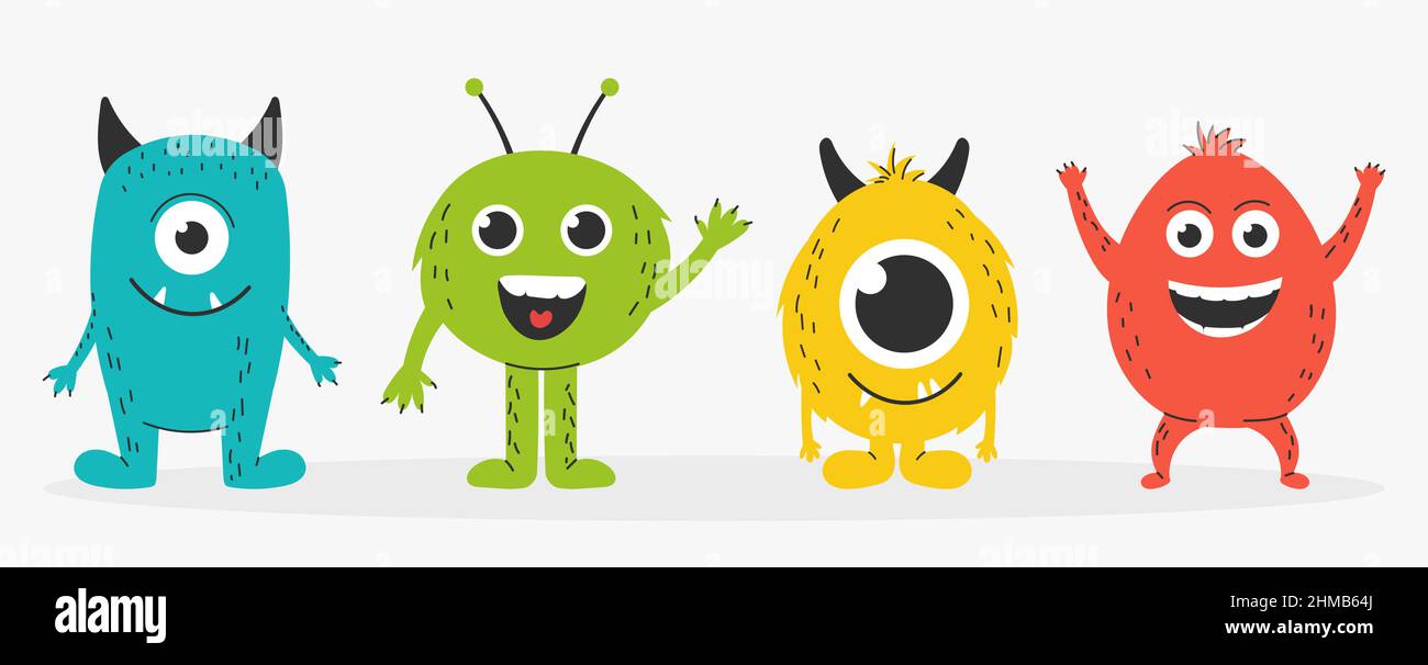 Set of cute smiling monsters Stock Vector Image & Art - Alamy