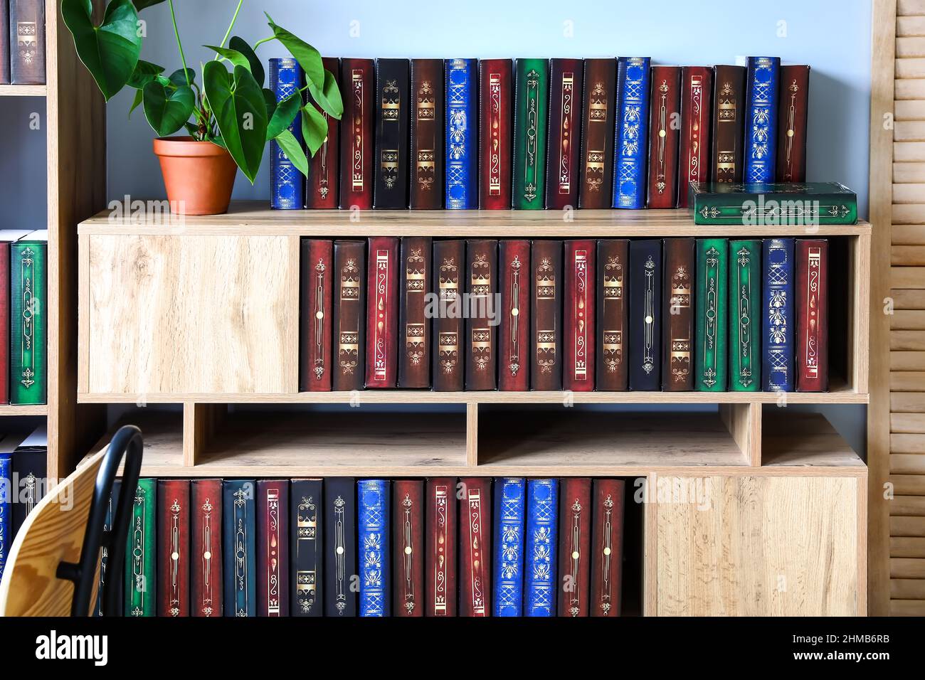 Shelf unit with books in home library Stock Photo - Alamy