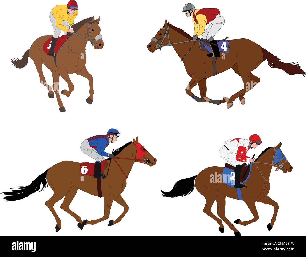 jockeys riding race horses - vector color illustration Stock Vector ...