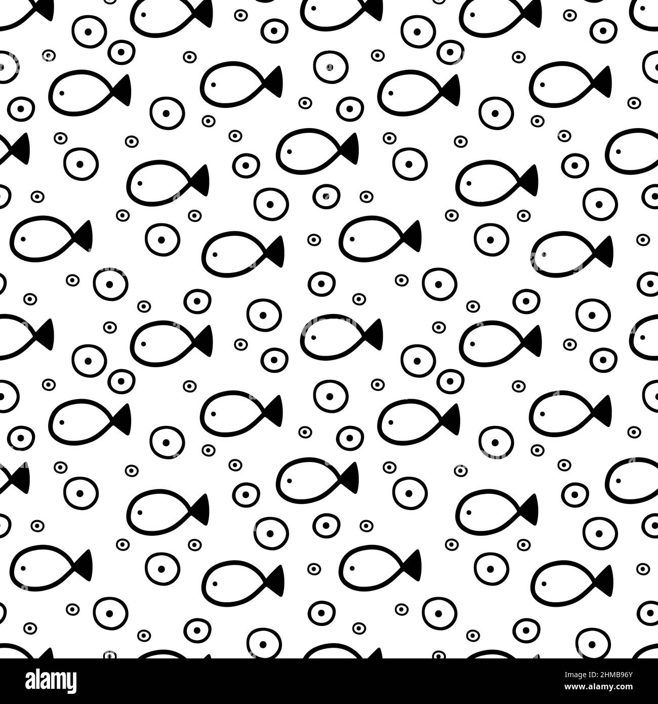 Hand drawn fish and bubbles seamless pattern Doodle style vector Stock ...