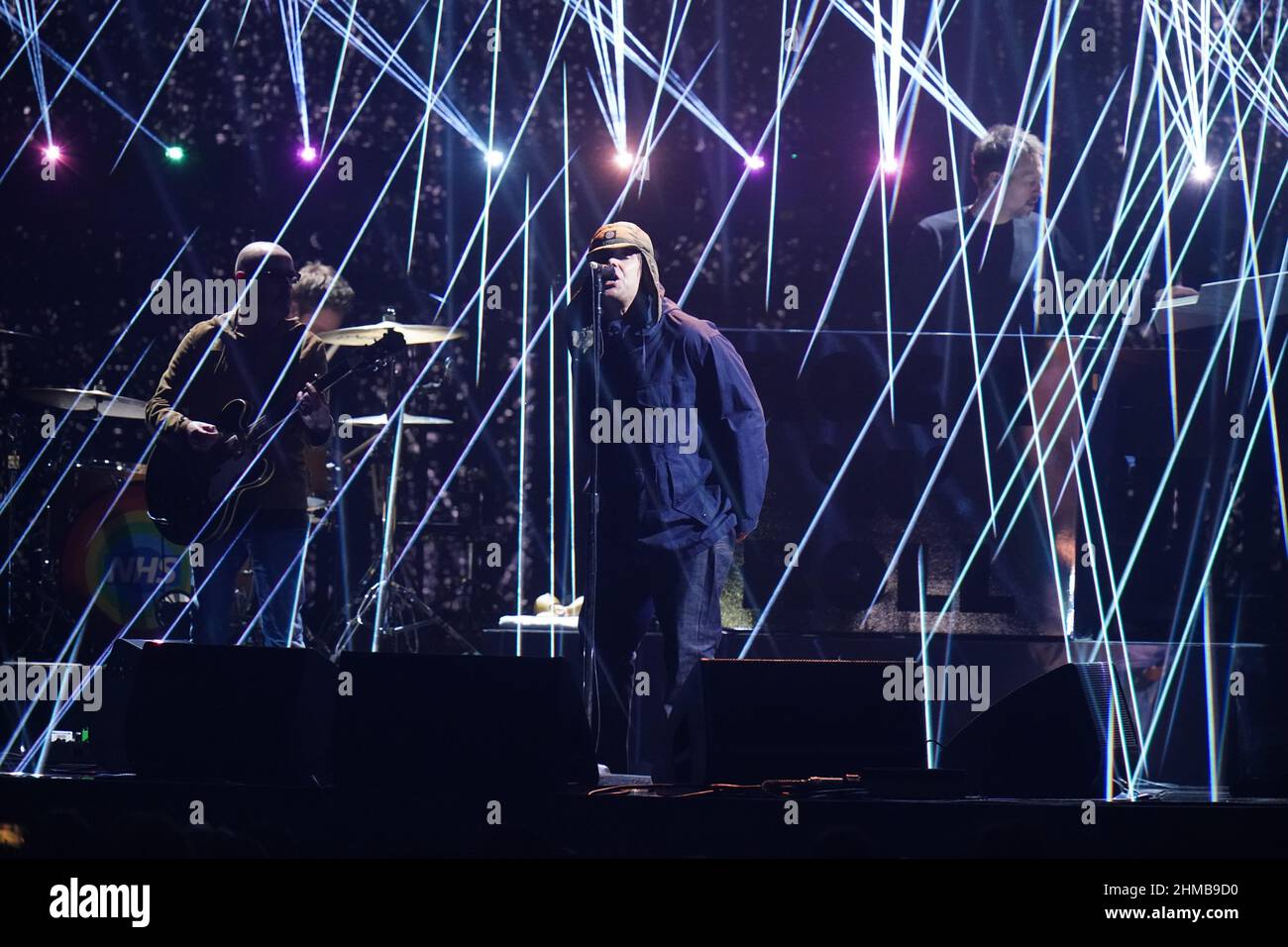 Liam Gallagher performs during the Brit Awards 2022 at the O2 Arena ...