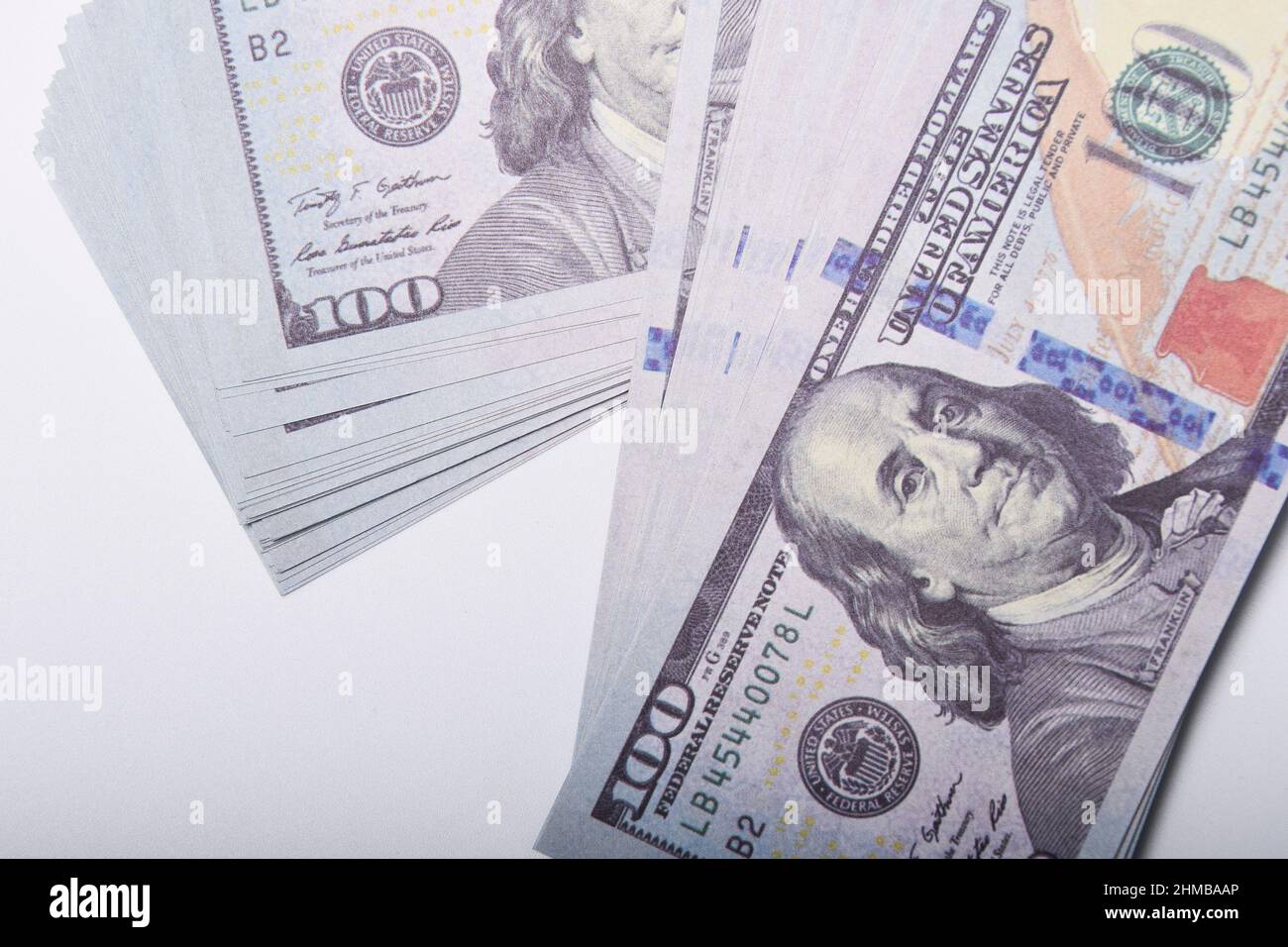 100 Dollars banknotes Benjamin Franklin, money finance Isolated Stock ...