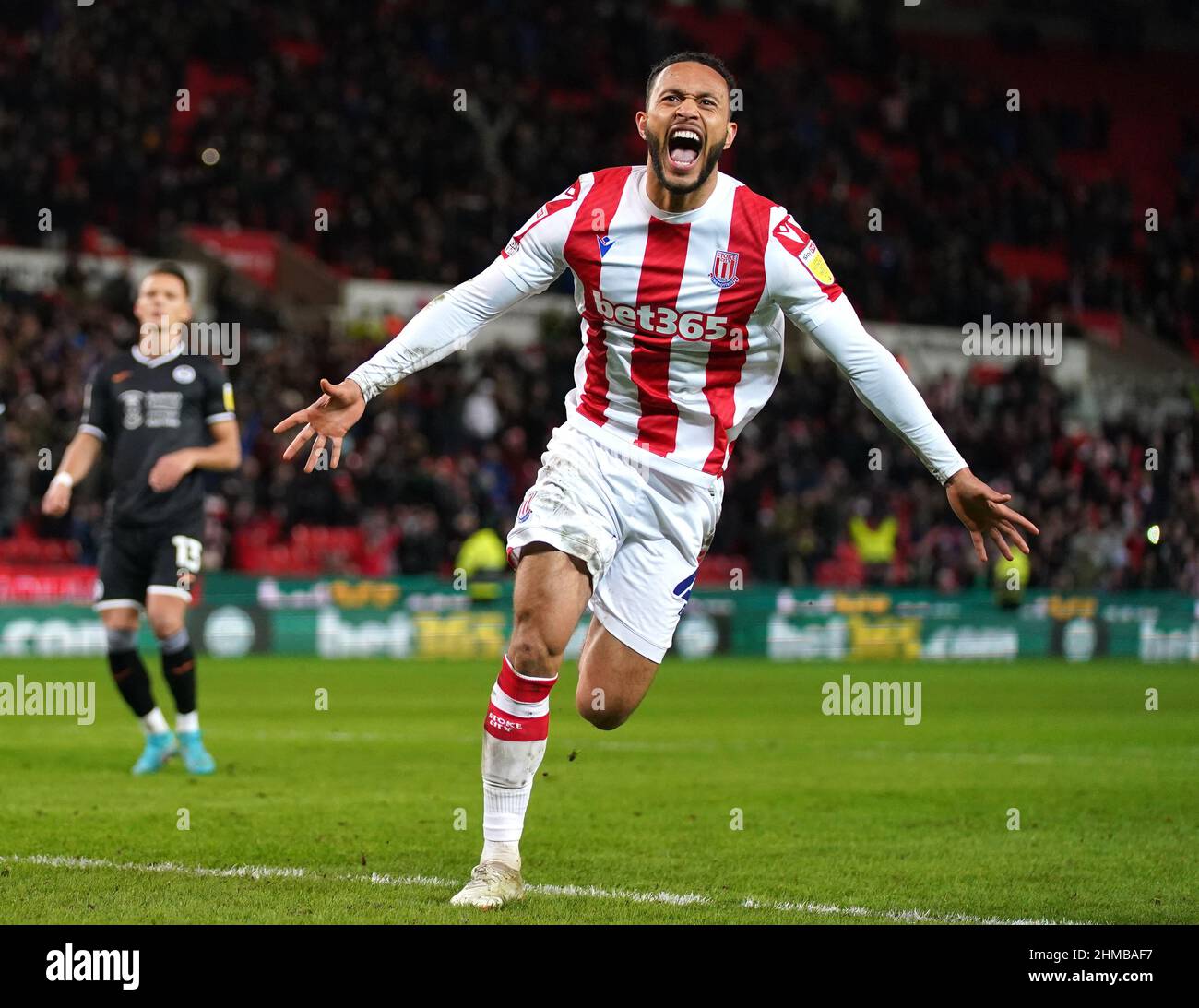 Stoke City's Lewis Baker celebrates scoring their side's second goal of ...