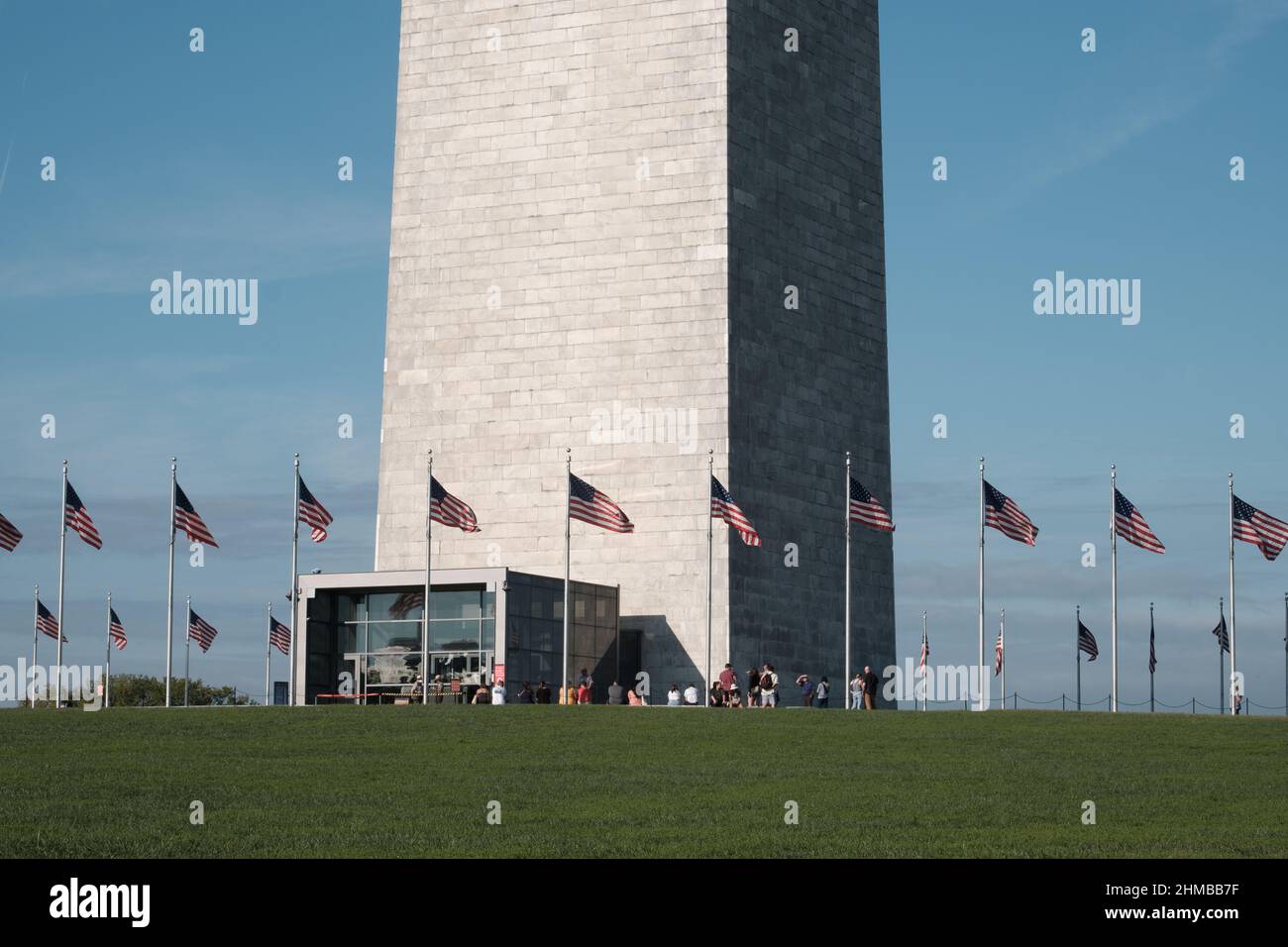 Base of the Washington Monument with Flags Stock Photo - Alamy