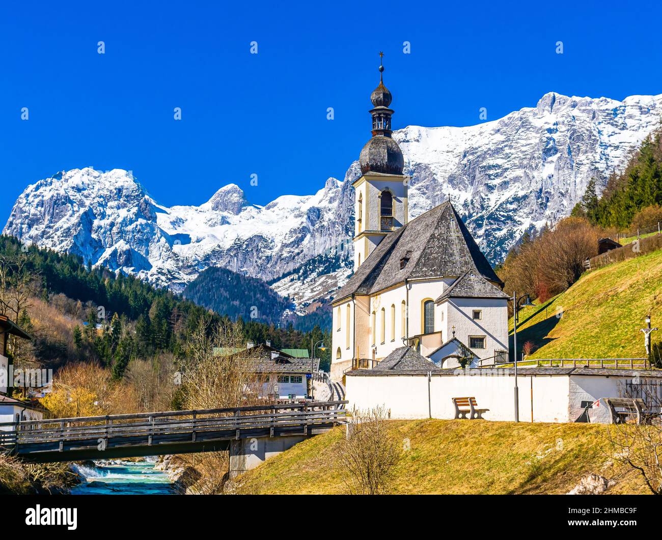 The famous church Saint Sebastian at Ramsau, Berchtesgaden, Bavaria ...