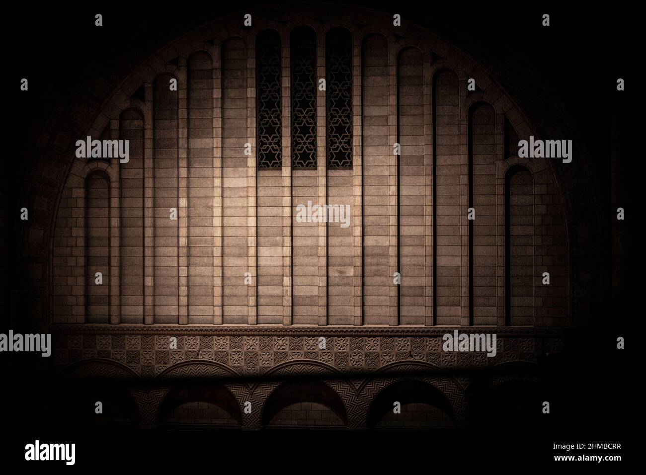 Dark mystical dungeon with a gate over a window Stock Photo - Alamy