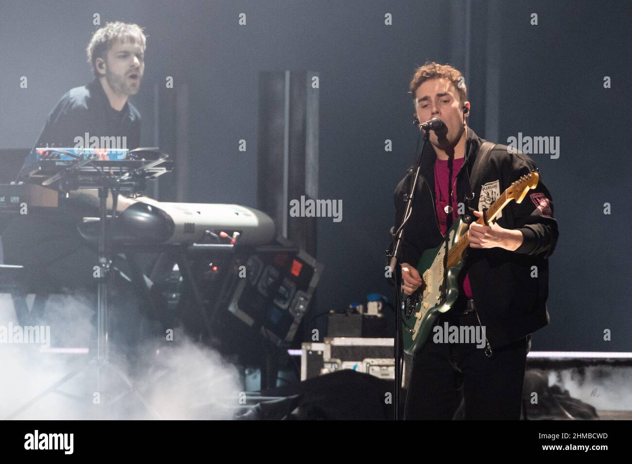 London, UK. 8 February 2022. Sam Fender on stage during the the Brit ...