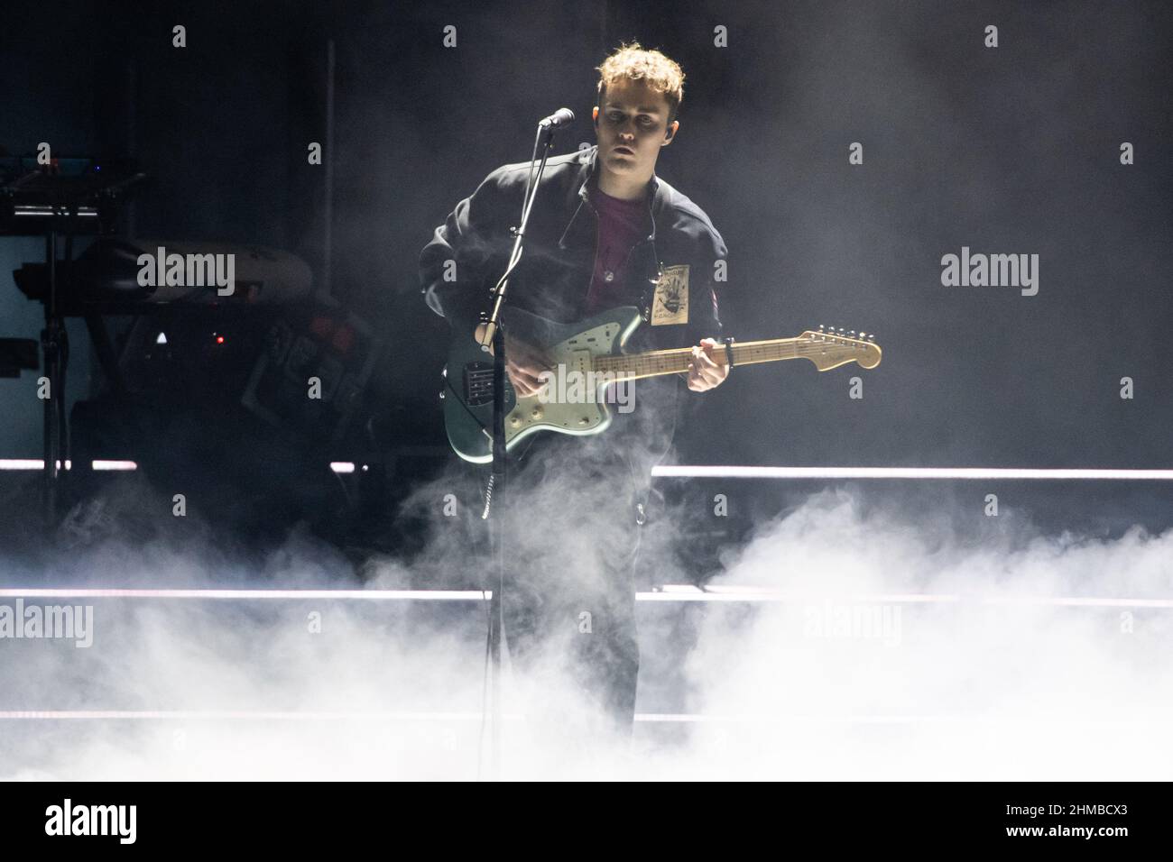 London, UK. 8 February 2022. Sam Fender on stage during the the Brit ...