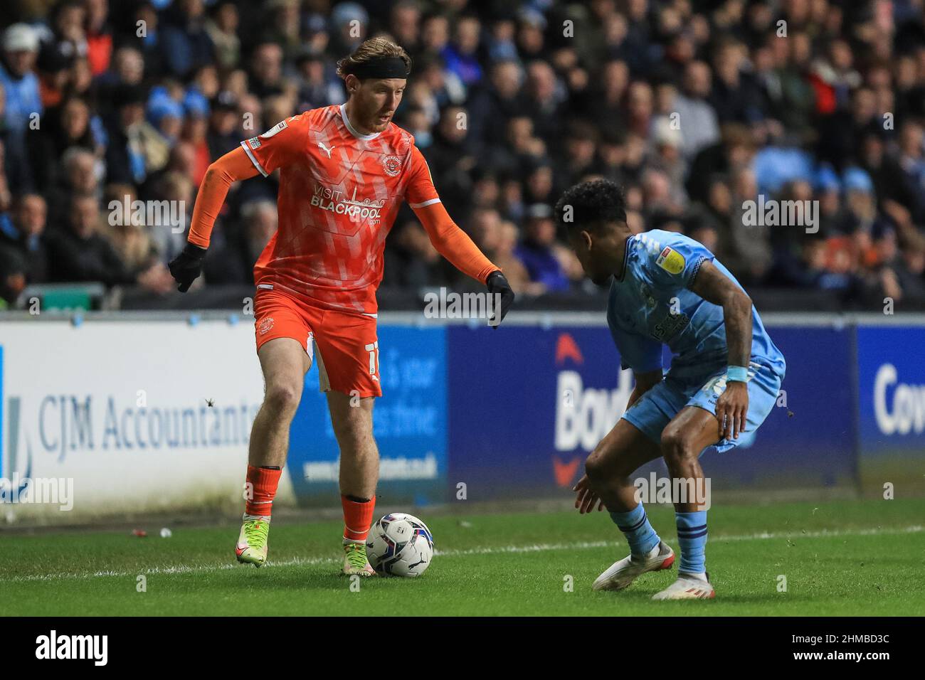 Coventry, UK. 06th Feb, 2022. Josh Bowler #11 of Blackpool goes forward ...
