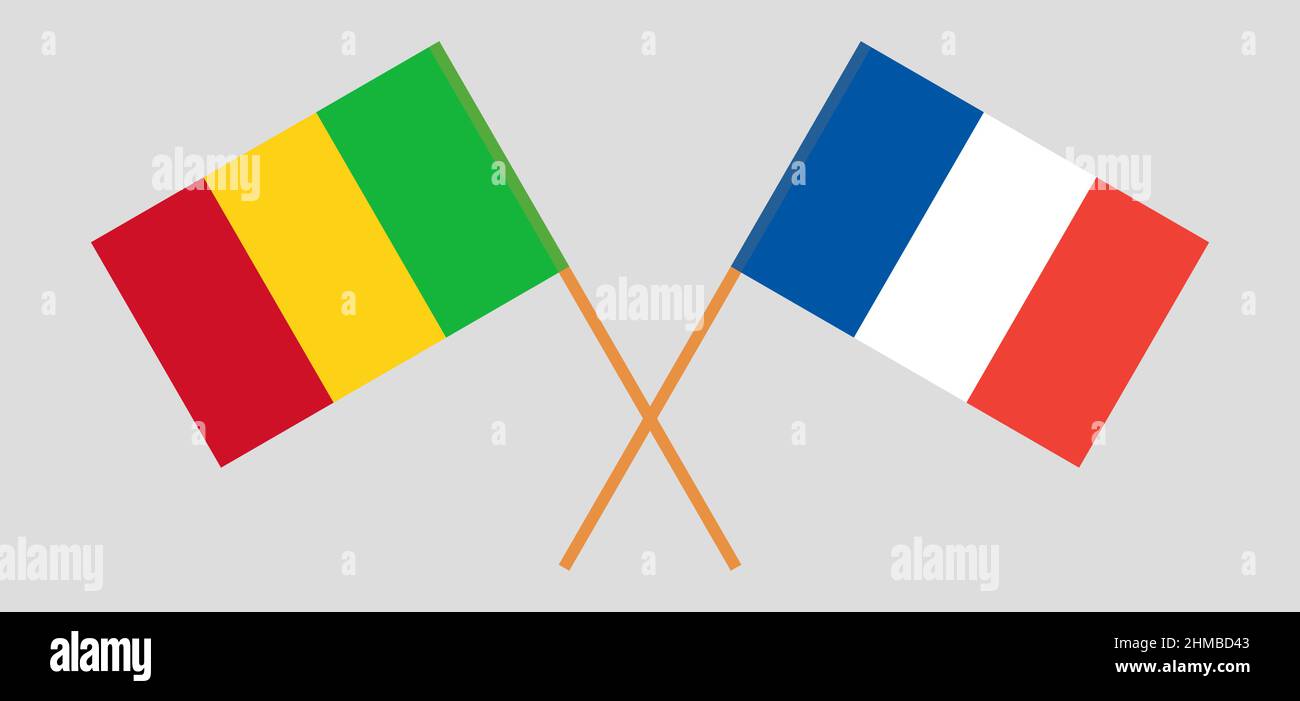 Crossed flags of Mali and France. Official colors. Correct proportion ...