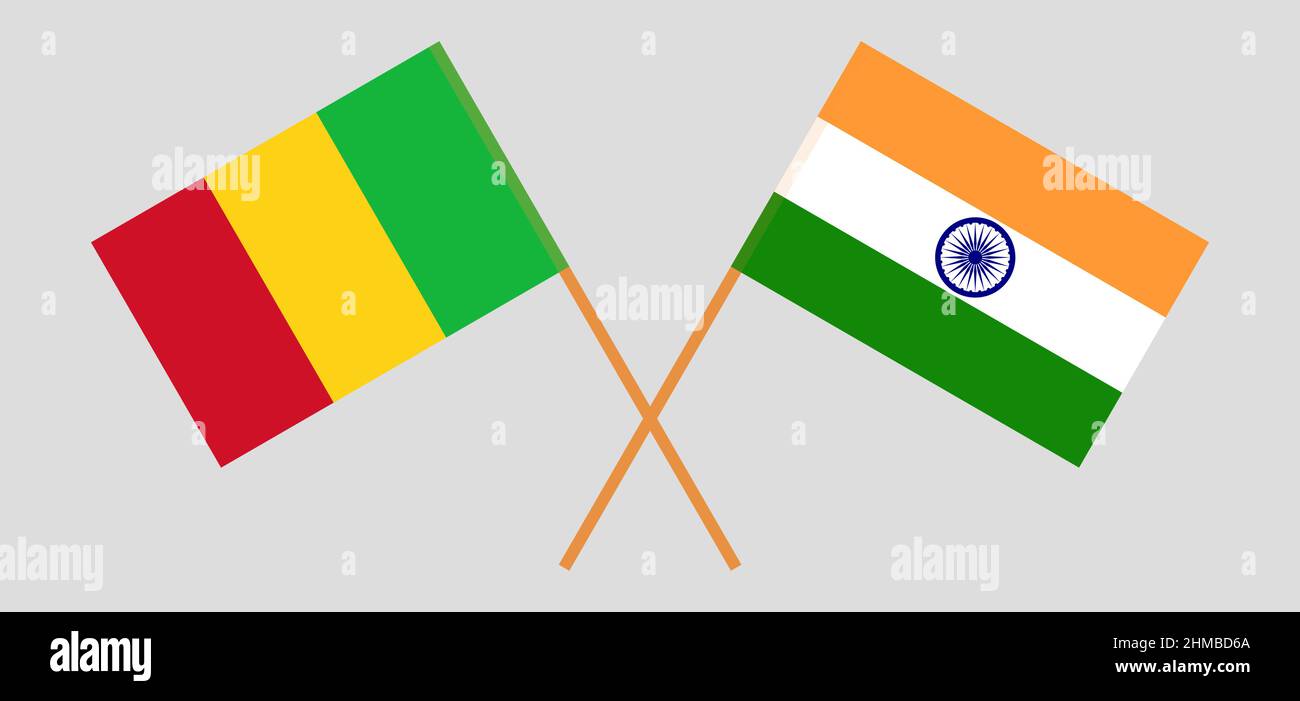 Crossed flags of Mali and India. Official colors. Correct proportion ...