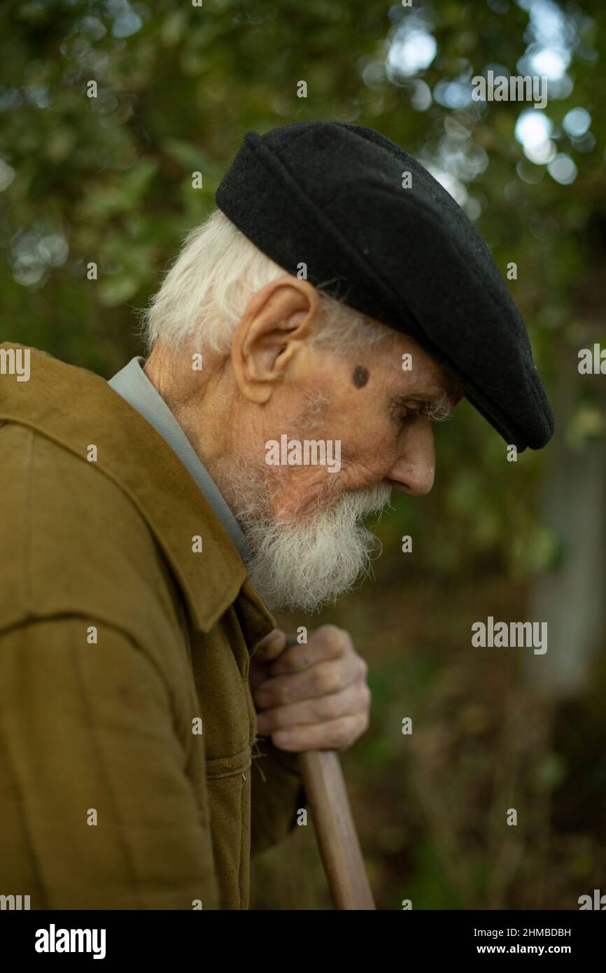 Portrait of an old man. A man with a gray beard. An old man over ninety ...