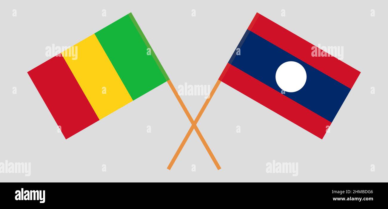 Crossed flags of Mali and Laos. Official colors. Correct proportion ...