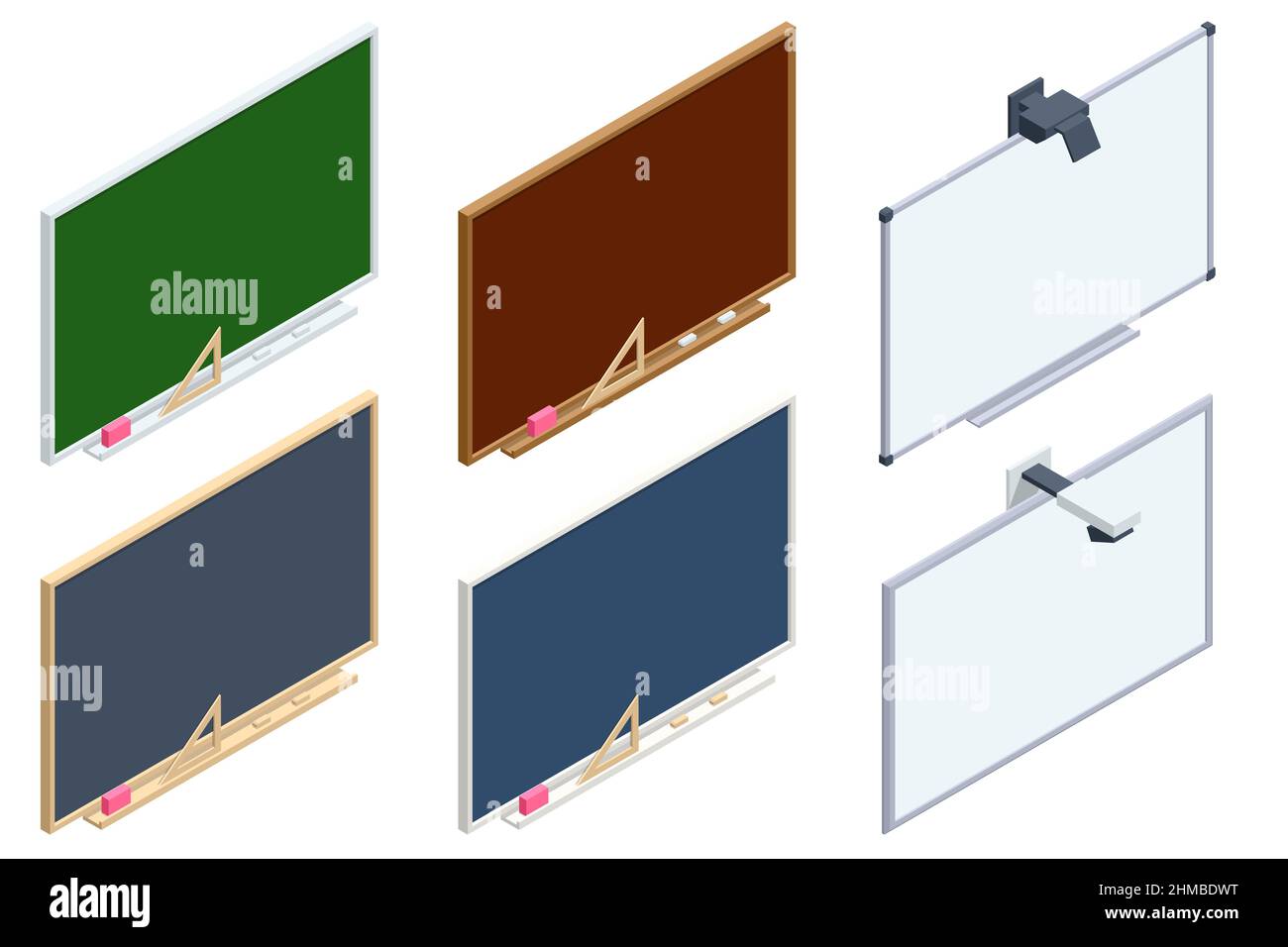 Isometric realistic chalk boards isolated on white background ...