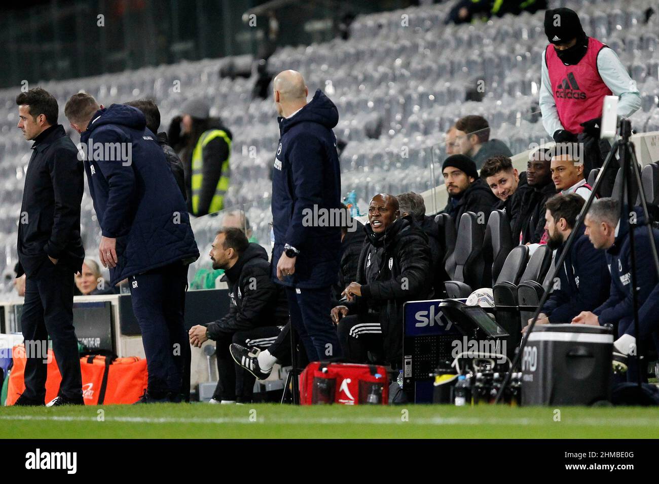 London, UK. 08th Feb, 2022. Fulham assistant manager Luis Boa Morte and ...