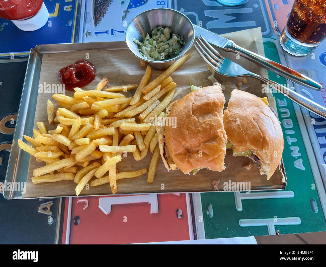 Port Canaveral, FL USA - January 15, 2022: Hamburger and Fries lunch at ...