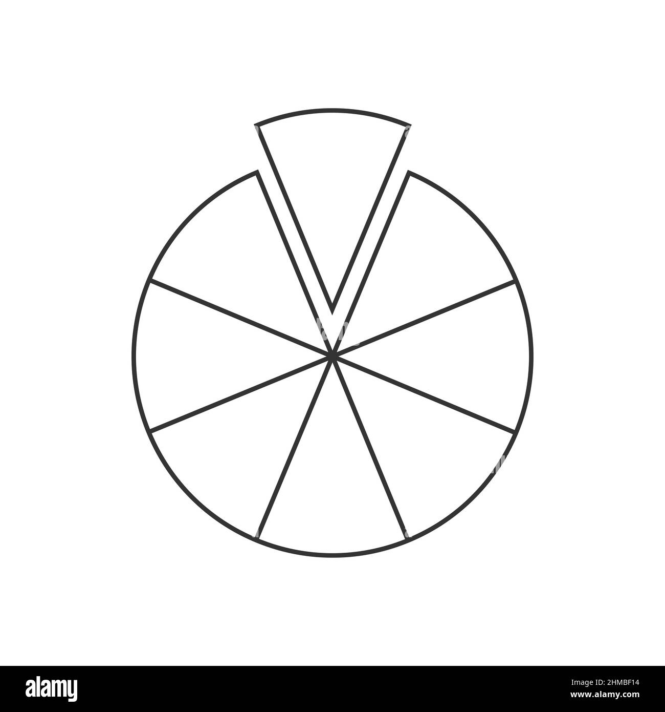Circle segmented into 8 equal parts. Outline pie or pizza shape cut in ...