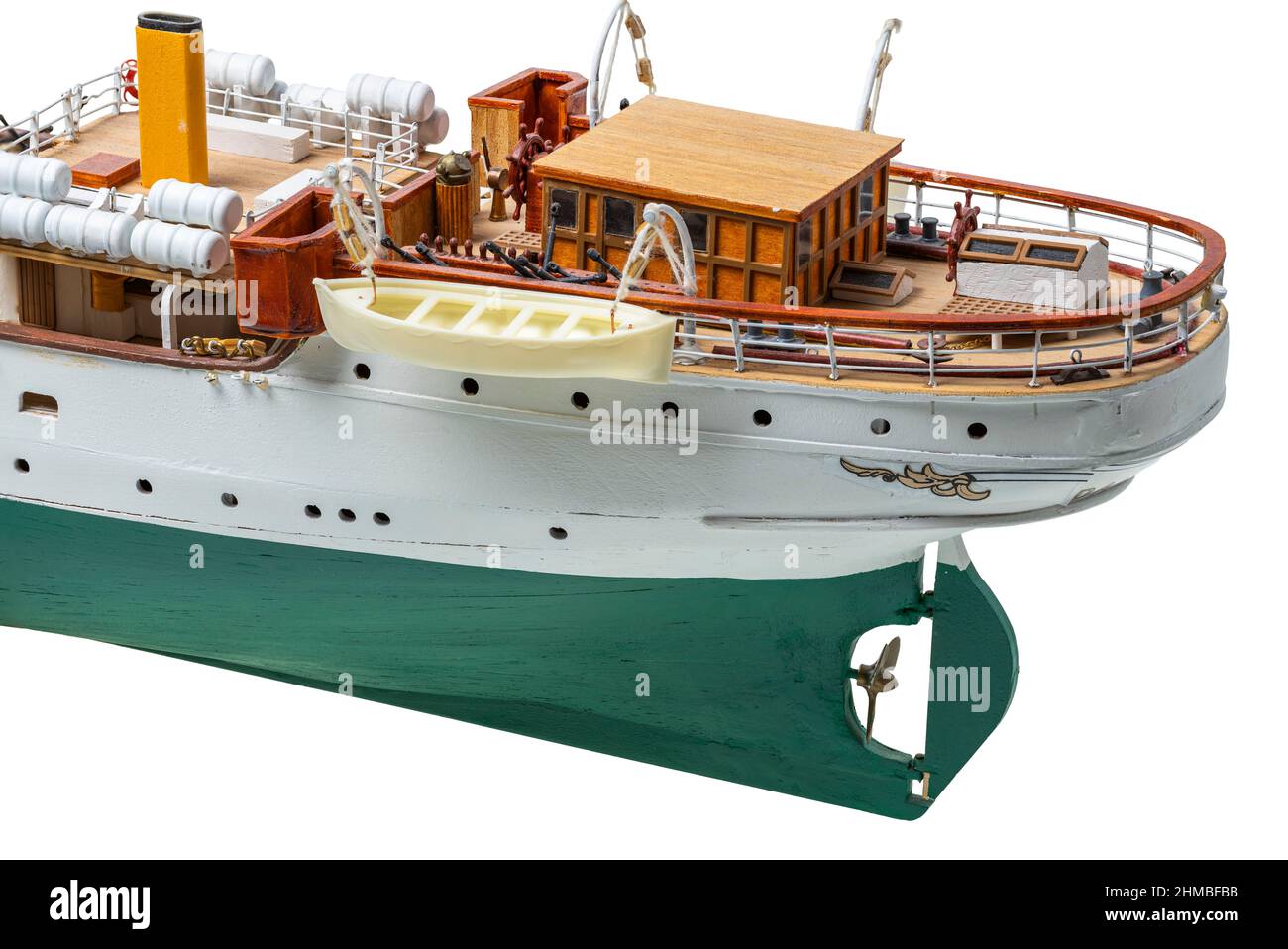 Close up view of wooden model of ship's stern. Hobby concept. Sweden ...