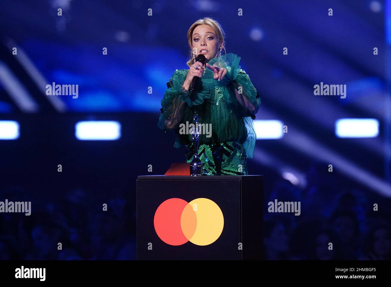 Becky Hill wins the Best Dance Act award during the Brit Awards 2022 at ...