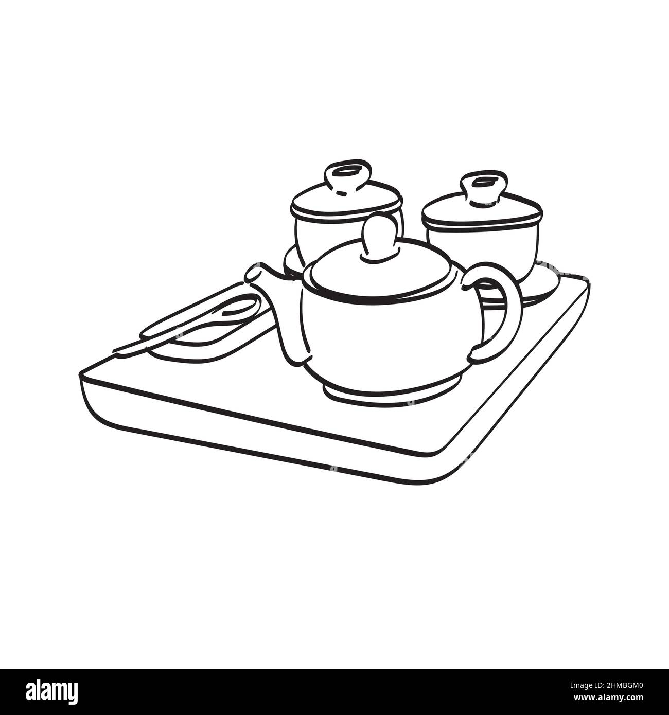 Japanese tea set illustration vector hand drawn isolated on white ...