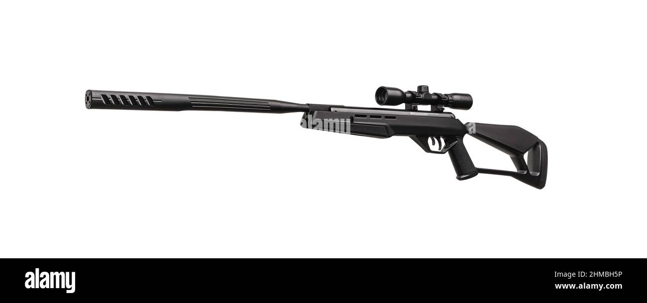 Modern air rifle with an optical sight. Pneumatic weapons for sports ...