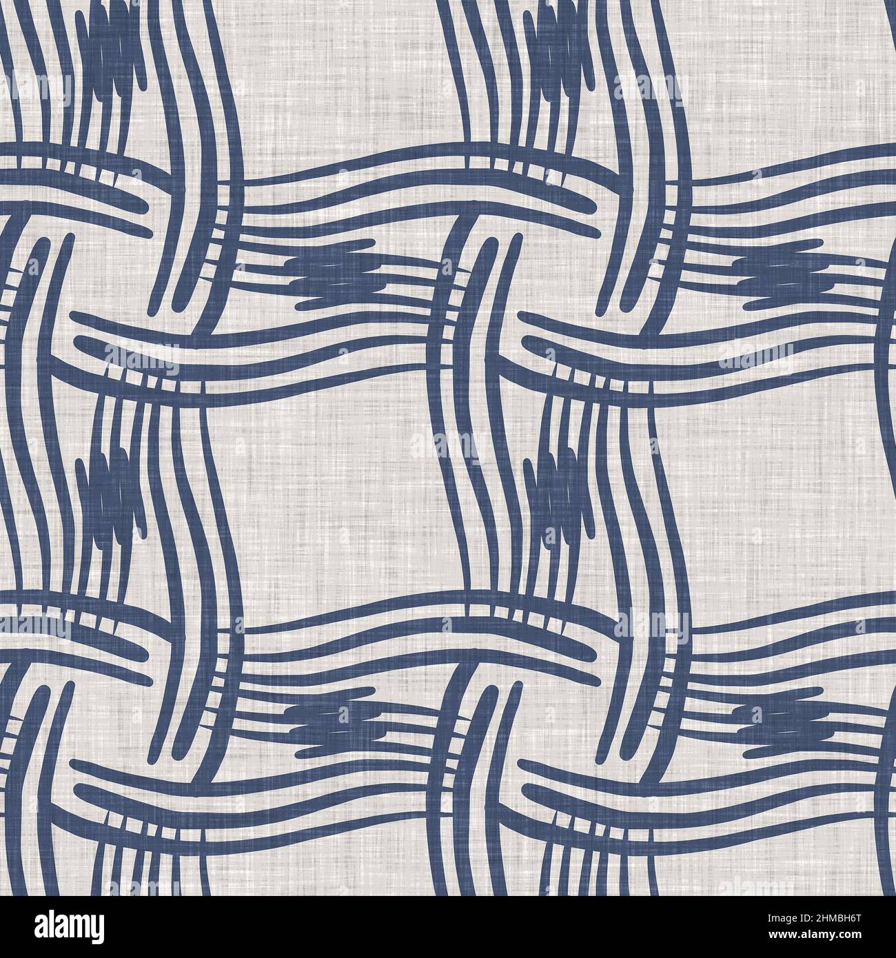 French blue geometric linen seamless pattern. Tonal farmhouse cottage ...