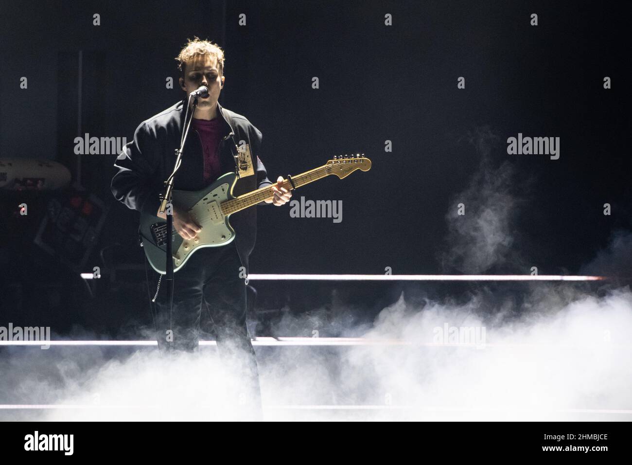 London, UK. 8 February 2022. Sam Fender on stage during the the Brit ...