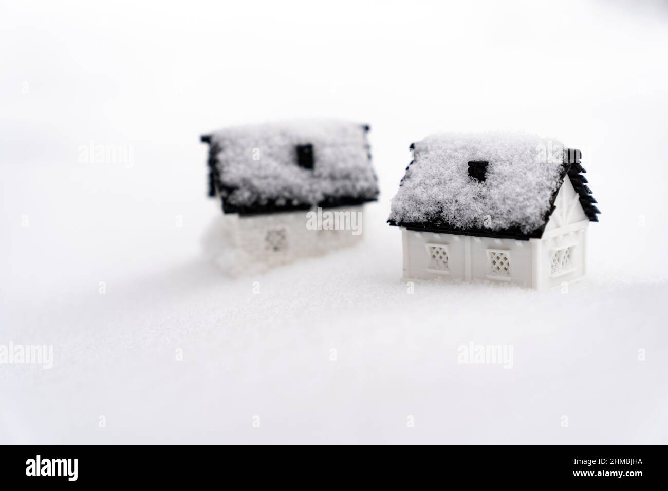 Two 3D model house on snow natural background for winter season Stock ...