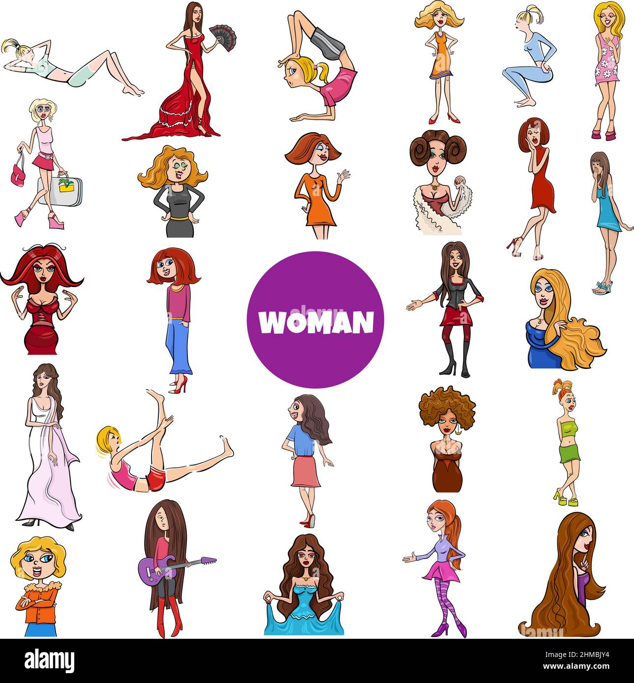 Cartoon illustration of women and girls comic characters big set Stock ...