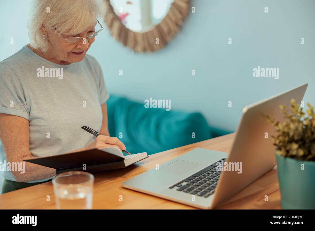 Older woman taking notes home hi-res stock photography and images - Alamy