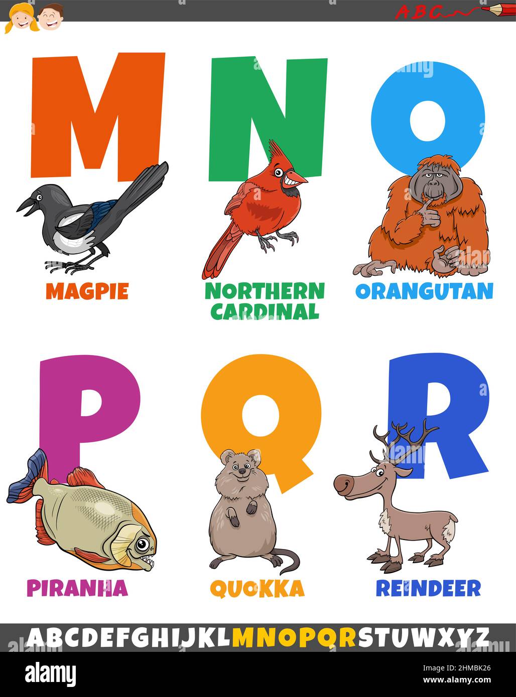 Cartoon illustration of colorful alphabet set from Letter M to R with ...