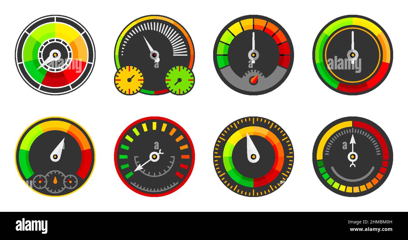 Speedometer dashboard interface indicator flat set. Speed transport ...
