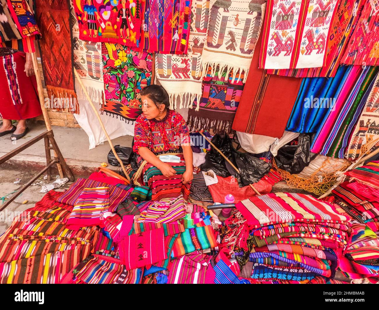Traditional Mayan textiles at the Sunday Market in Chichicastenango ...