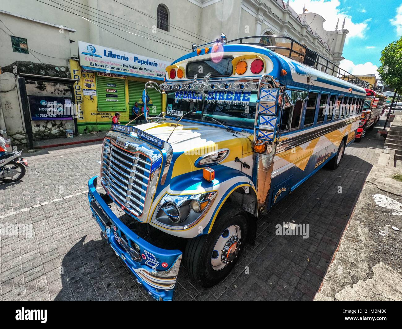 Traditional chicken bus, Antigua, Guatemala Stock Photo - Alamy