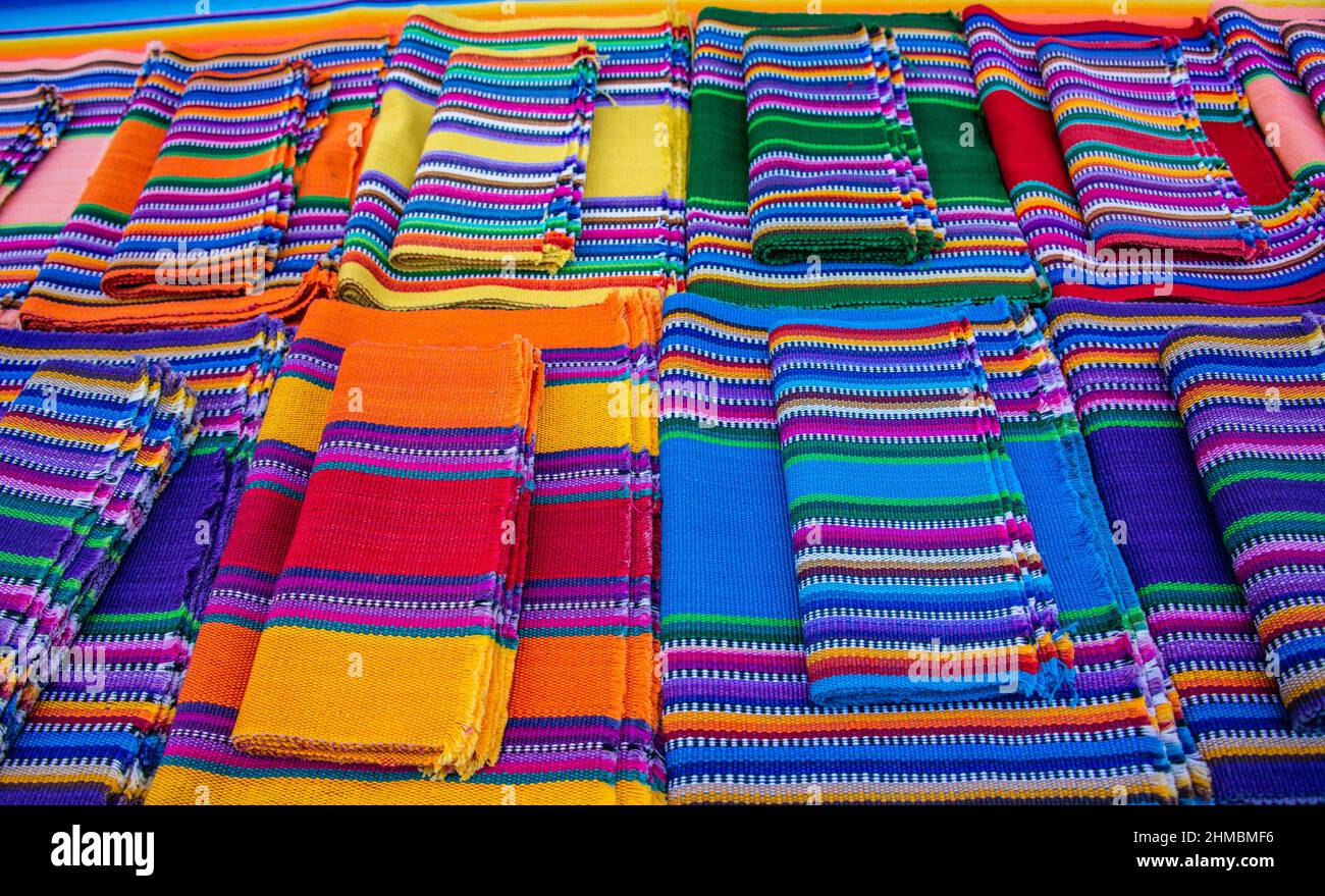Traditional Mayan textiles at the Sunday Market in Chichicastenango ...