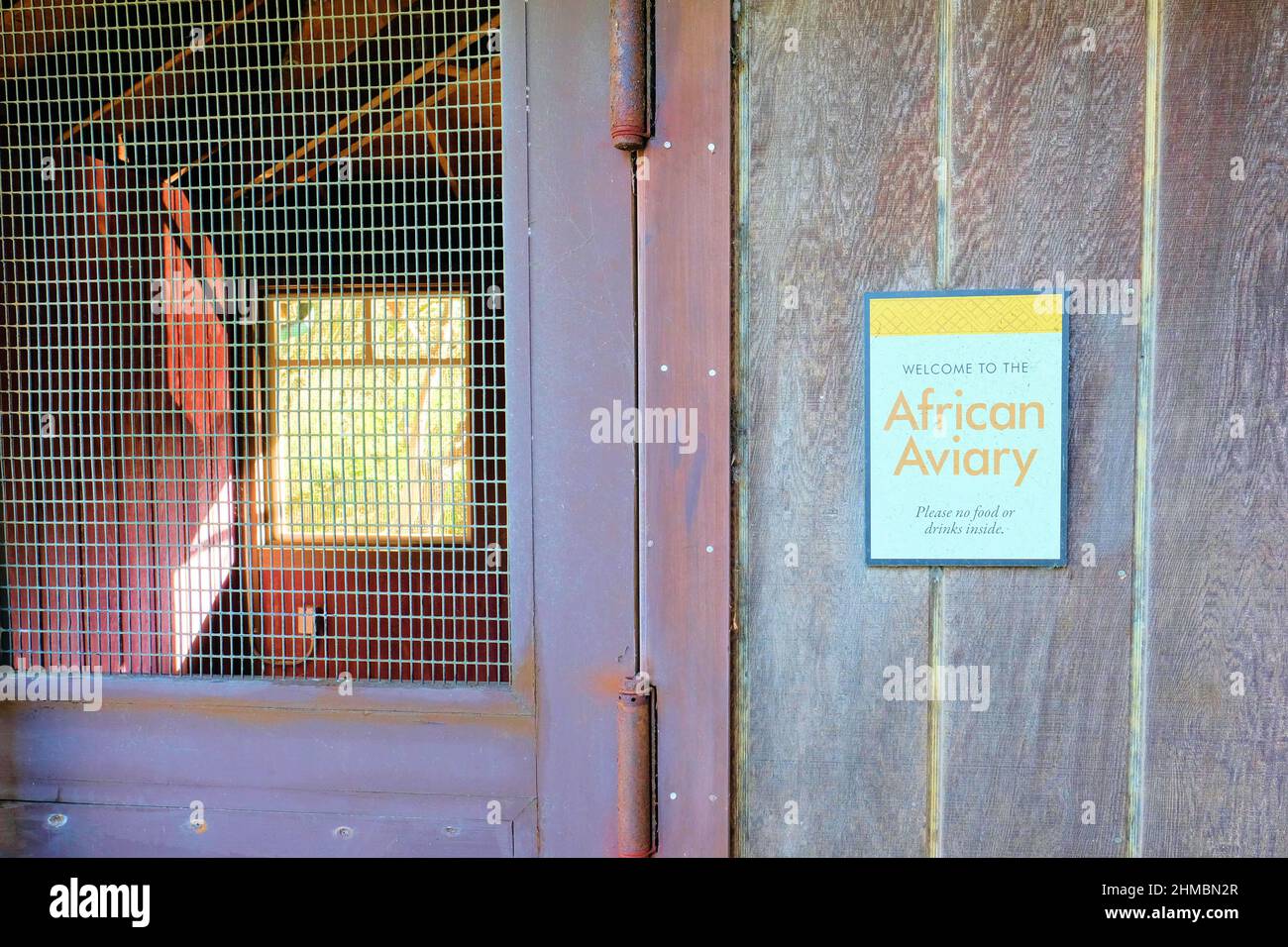 Exterior sign at the gate to the African Aviary at the San Francisco ...