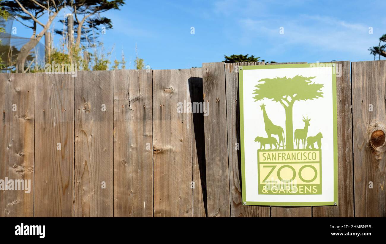 Sign on a wooden fence inside the San Francisco Zoo and Gardens, a non ...