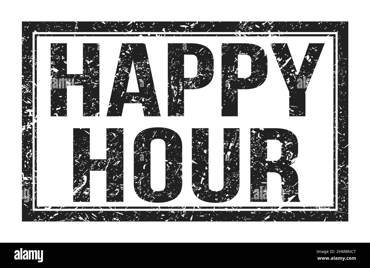 HAPPY HOUR, words written on black rectangle stamp sign Stock Photo - Alamy